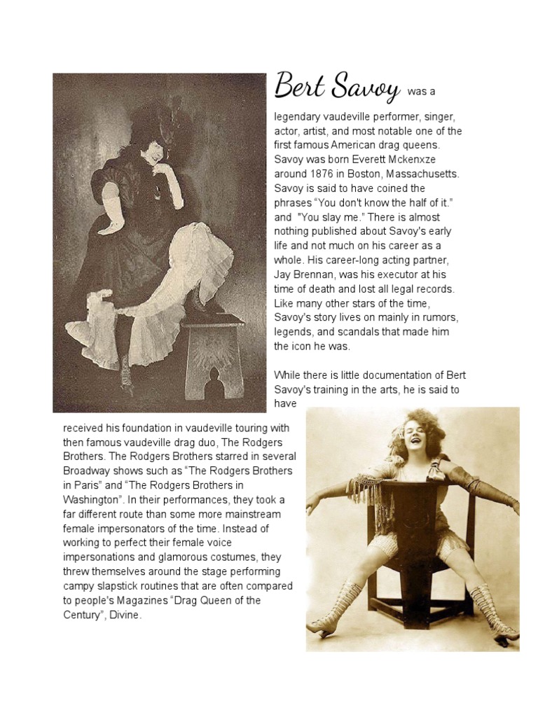 Bert Savoy Research Project 4 | PDF | Performing Arts | Entertainment
