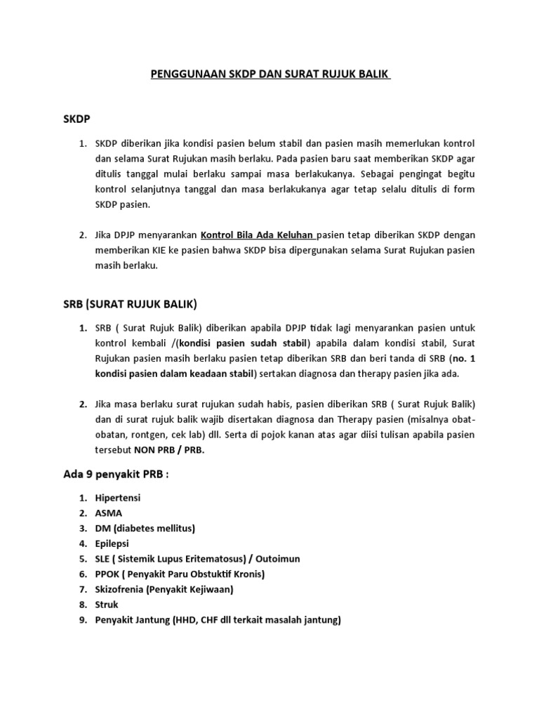 Penggunaan SKDP Dan Surat Rujuk Balik Ke FKTP | PDF