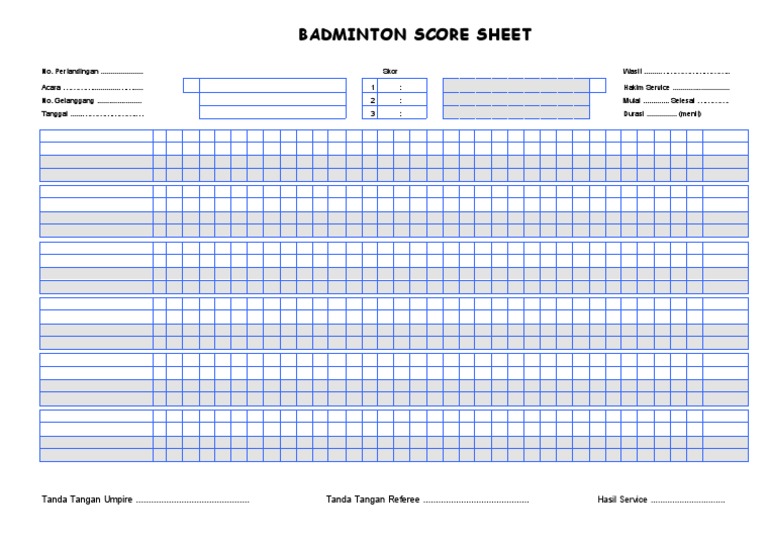 Lembar Skor Pertandingan Badminton | PDF