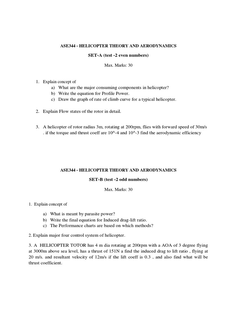 Helicopter Theory & Aerodynamics Test | PDF | Science & Mathematics