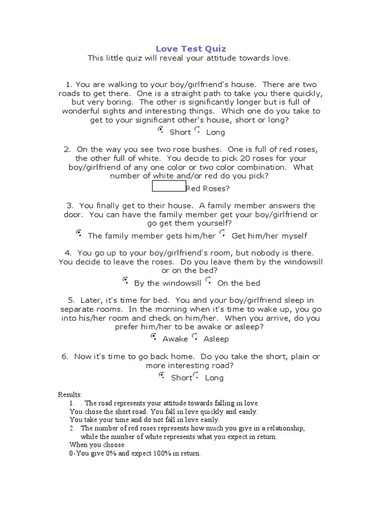 Love Test Quiz | PDF