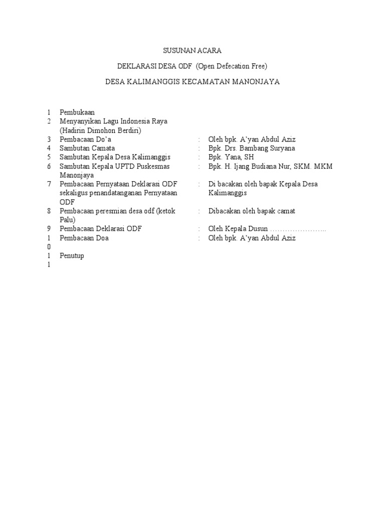 Susunan Acara Deklarasi Odf | PDF
