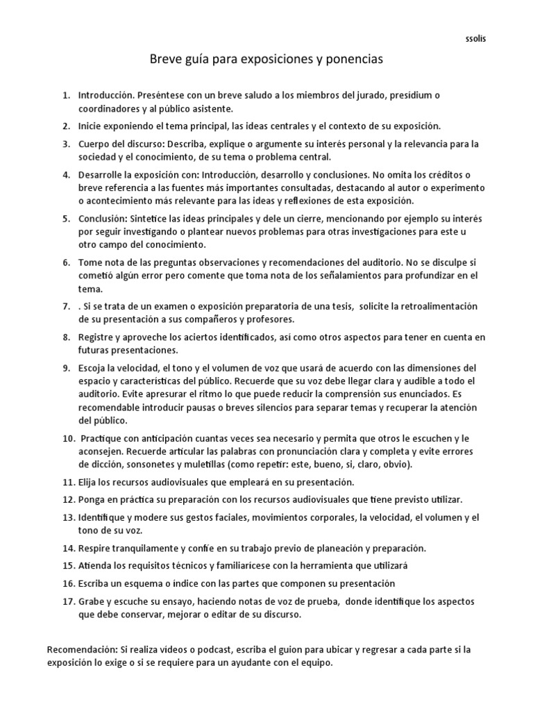 Breve Guía para Exposiciones y Ponencias | PDF