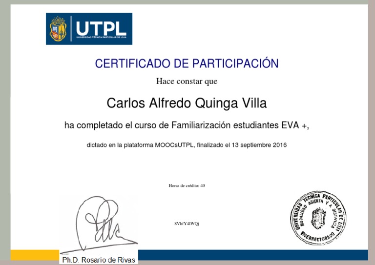 Certificado Utpl Eva+ | PDF