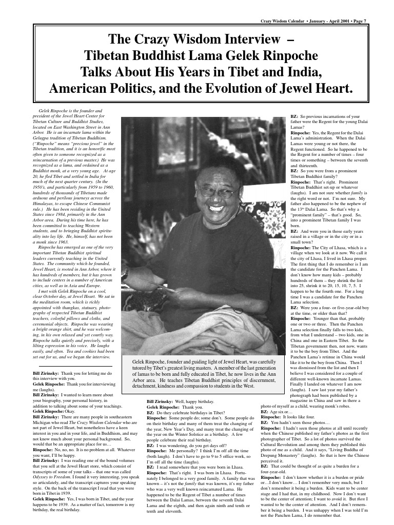 The Crazy Wisdom Interview - Tibetan Buddhist Lama Gelek Rinpoche | PDF ...