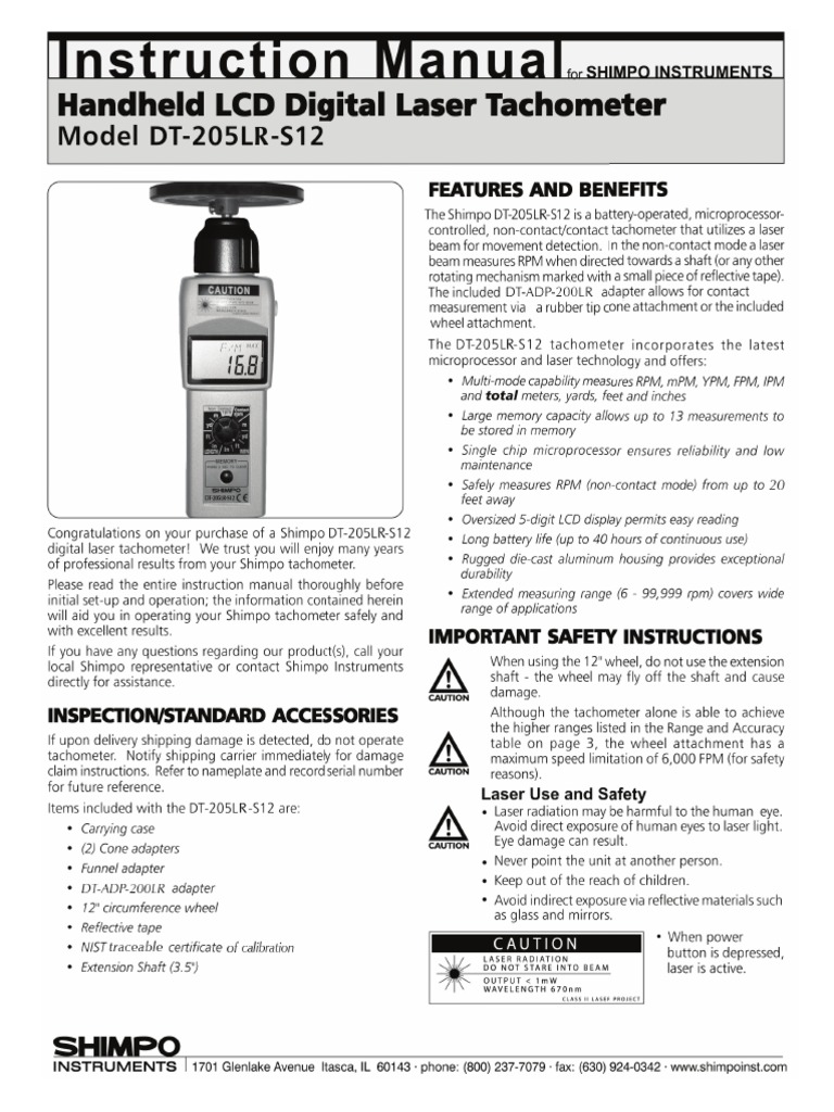 Tachometer Shimpo DT-205LR | PDF