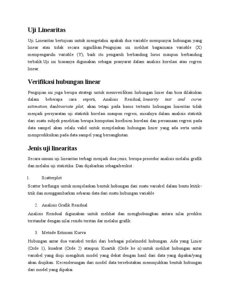 Uji Linearitas: Metode dan Kriteria | PDF | Sains & Matematika