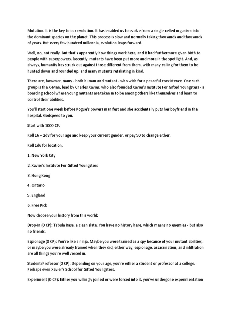 X-Men Movies JumpChain | PDF | Nature