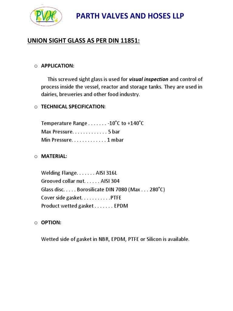 PVH Sight Glass Data Sheet | PDF