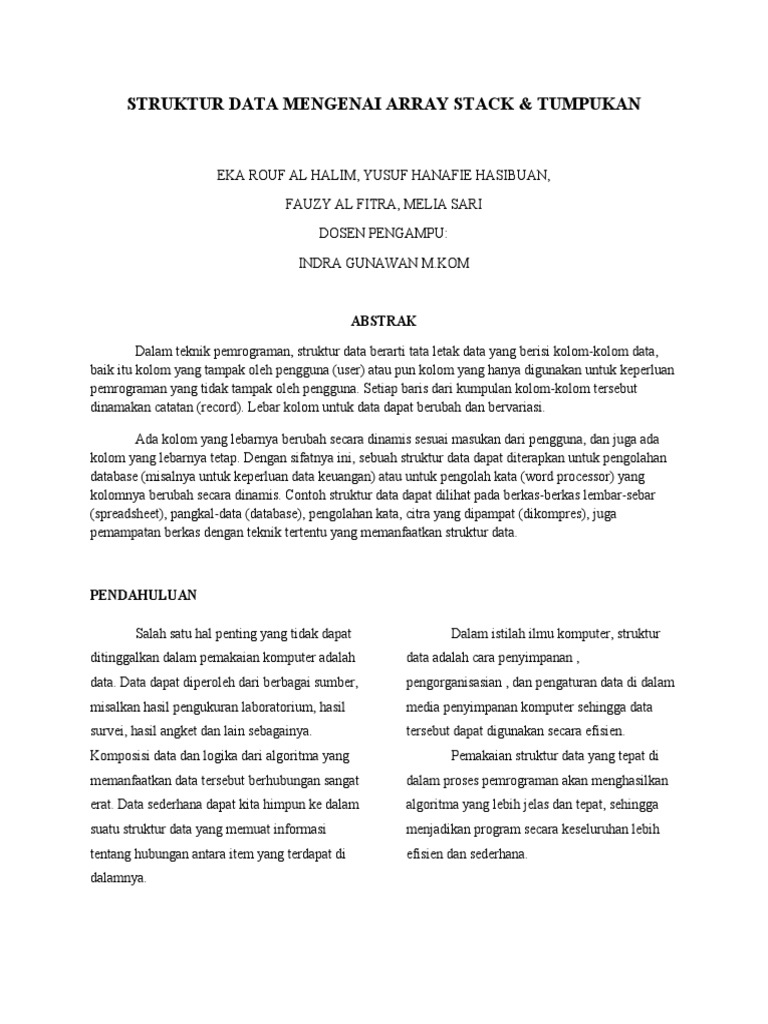 Jurnal Struktur Data Mengenai Array Stack & Tumpukan | PDF