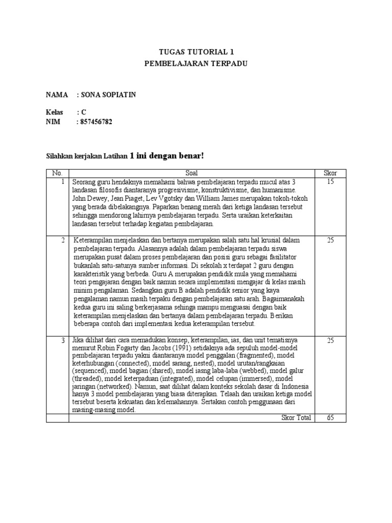 Tt1-Terpadu Sona | PDF