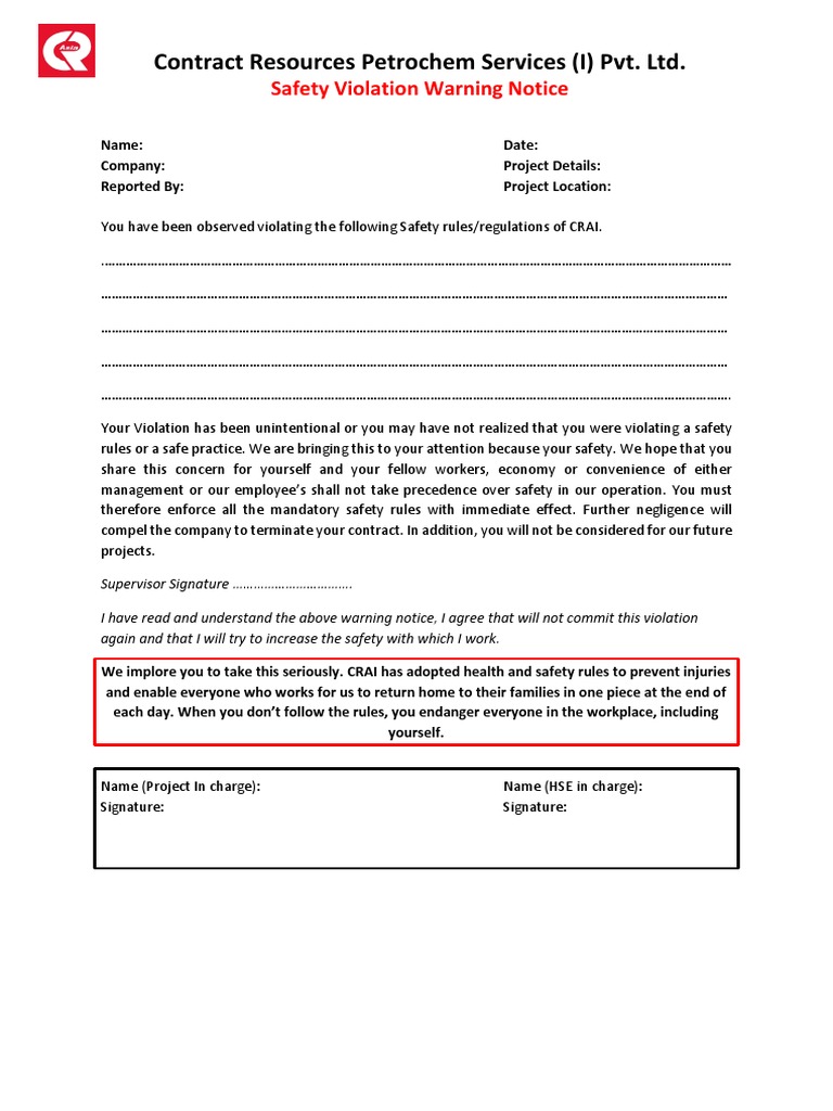 Contract Resources Petrochem Services (I) Pvt. LTD.: Safety Violation ...