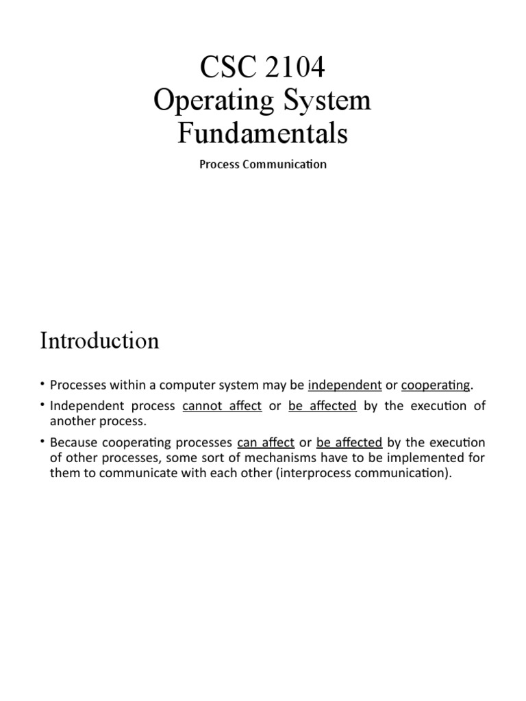CSC 2104 Operating System Fundamentals: Process Communication | PDF ...