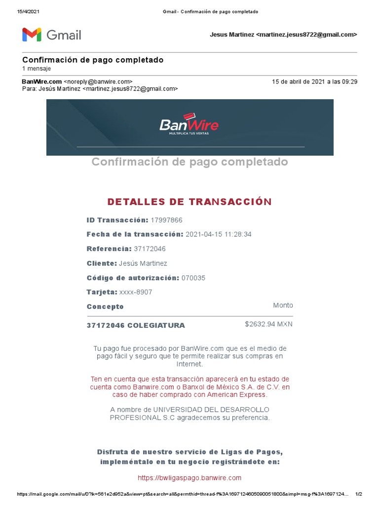 Confirmacion de Pago Completado 15-04-21 | PDF | Internet | Informática ...