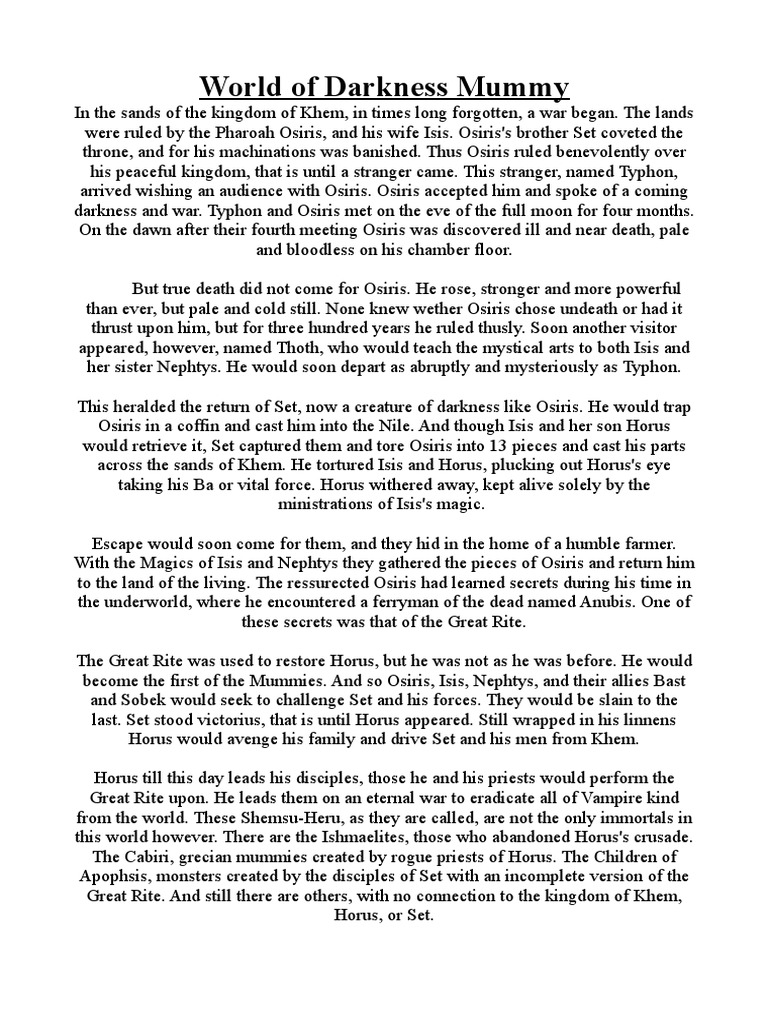 World of Darkness - Mummy JumpChain | PDF | Osiris | Necromancy