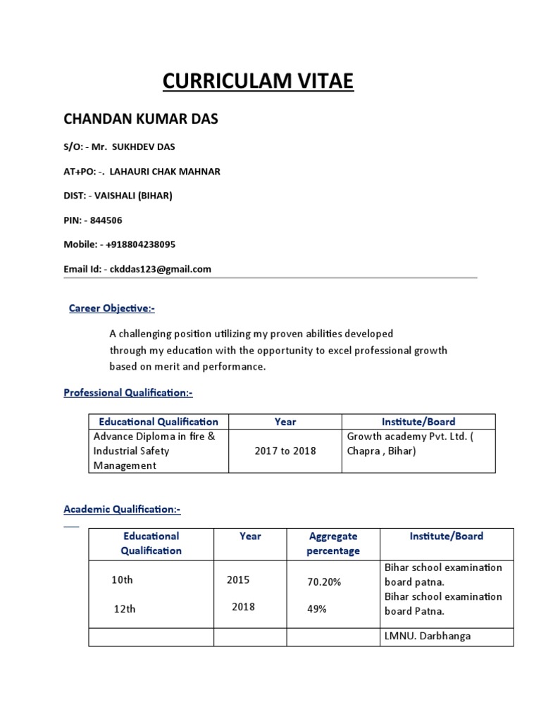 Curriculam Vitae: Chandan Kumar Das | PDF | Computing | Microsoft Windows