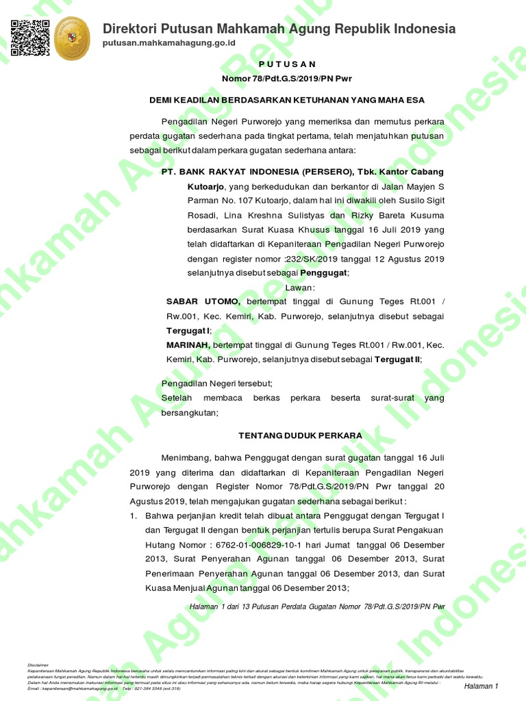 Putusan Wanprestasi Perdata 2019 | PDF