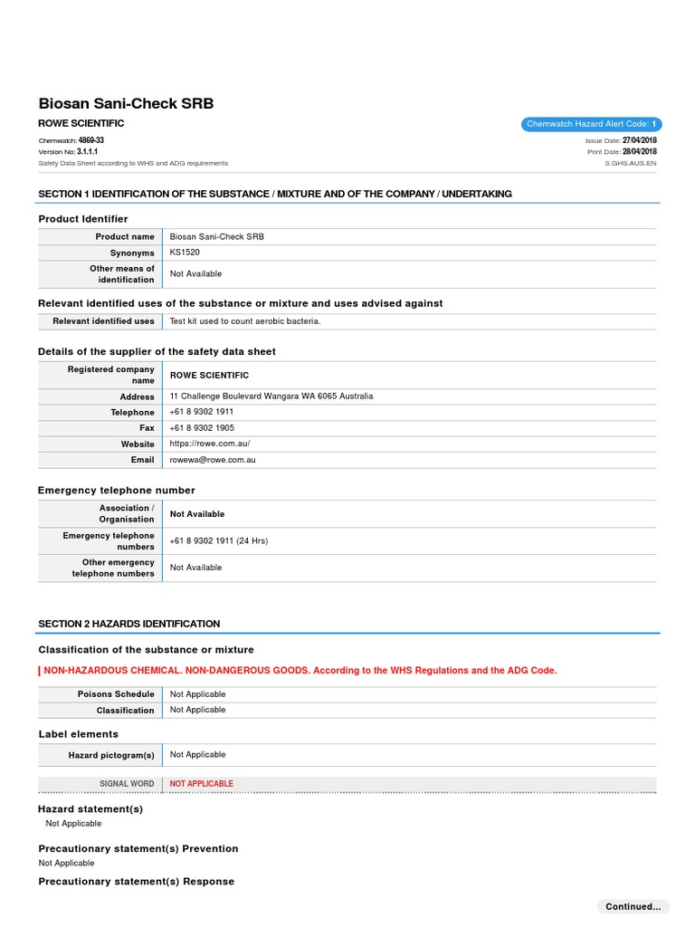 KS1520 Biosan Sani-Check SRB 27.04.18 | PDF | Toxicity | Firefighting