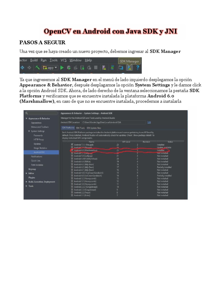 Configuración de OpenCV en Android con Java SDK y JNI: Pasos a seguir | PDF | Android (sistema ...