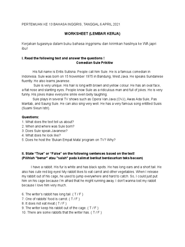 Descriptive Text Worksheet for Grades 7-9 | PDF | Art