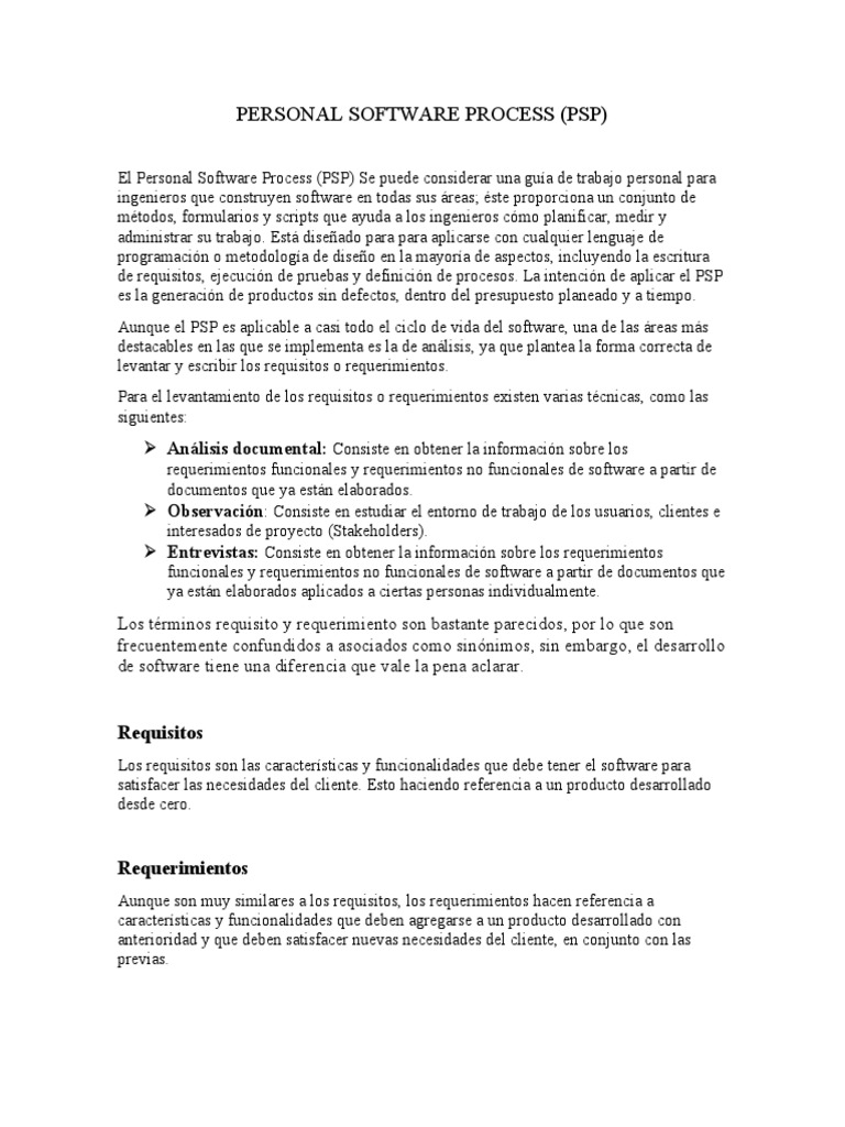 Personal Software Process | PDF | Software | Ingeniería de Sistemas