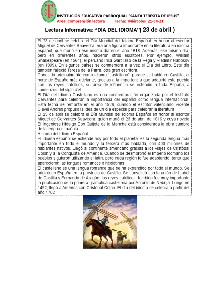 CL-Lectura Informativa Dia Del Idioma-Miércoles 21-04-21 | PDF ...