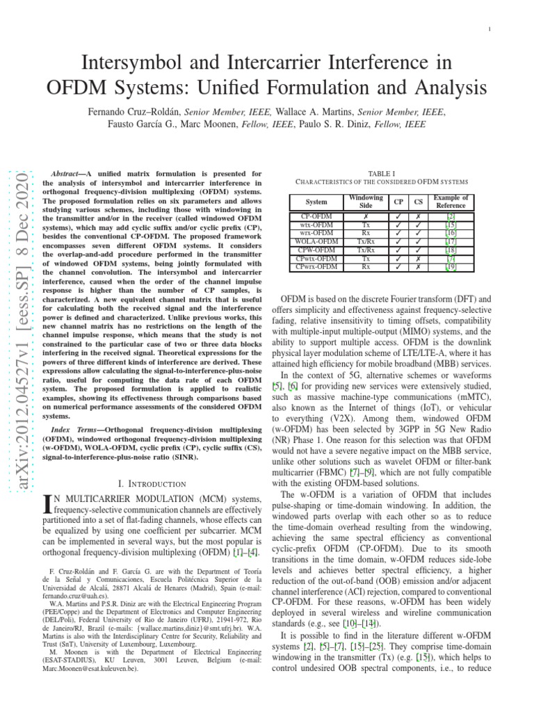 Intersymbol and Intercarrier Interference in OFDM Systems Unified Formulation and Analysis | PDF ...