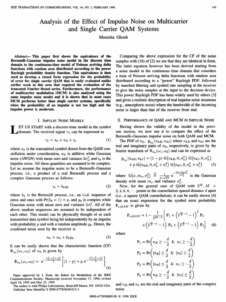 Analysis of The Effect of Impulse Noise On Multicarrier and Single Carrier QAM Systems 502 ...