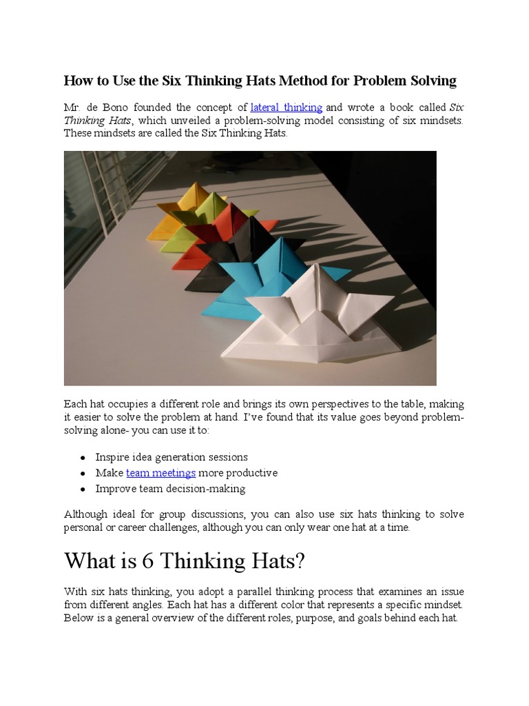 How To Use The Six Thinking Hats Method For Problem Solvin1 | PDF ...