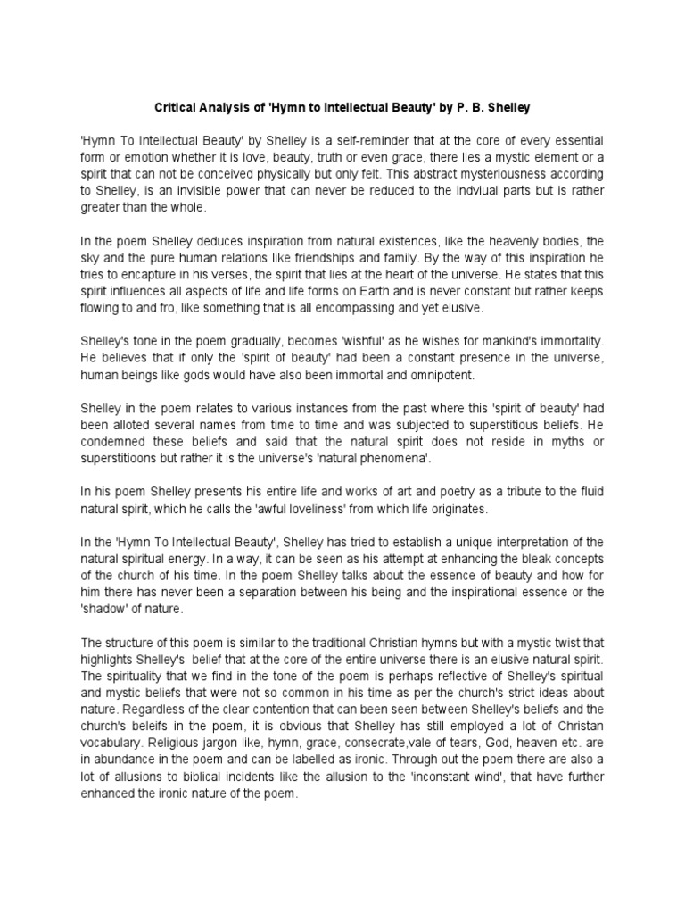 Critical Analysis of 'Hymn To Intellectual Beauty' by P | PDF | Poetry ...