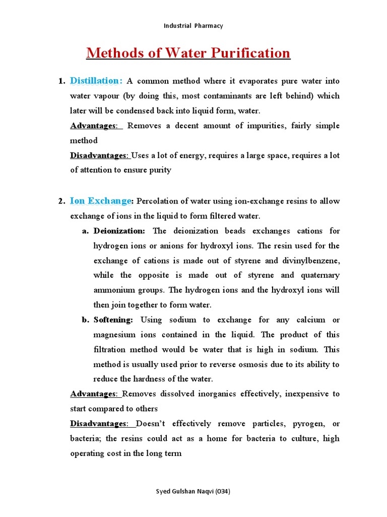 Methods of Water Purification: Distillation | PDF | Purified Water ...