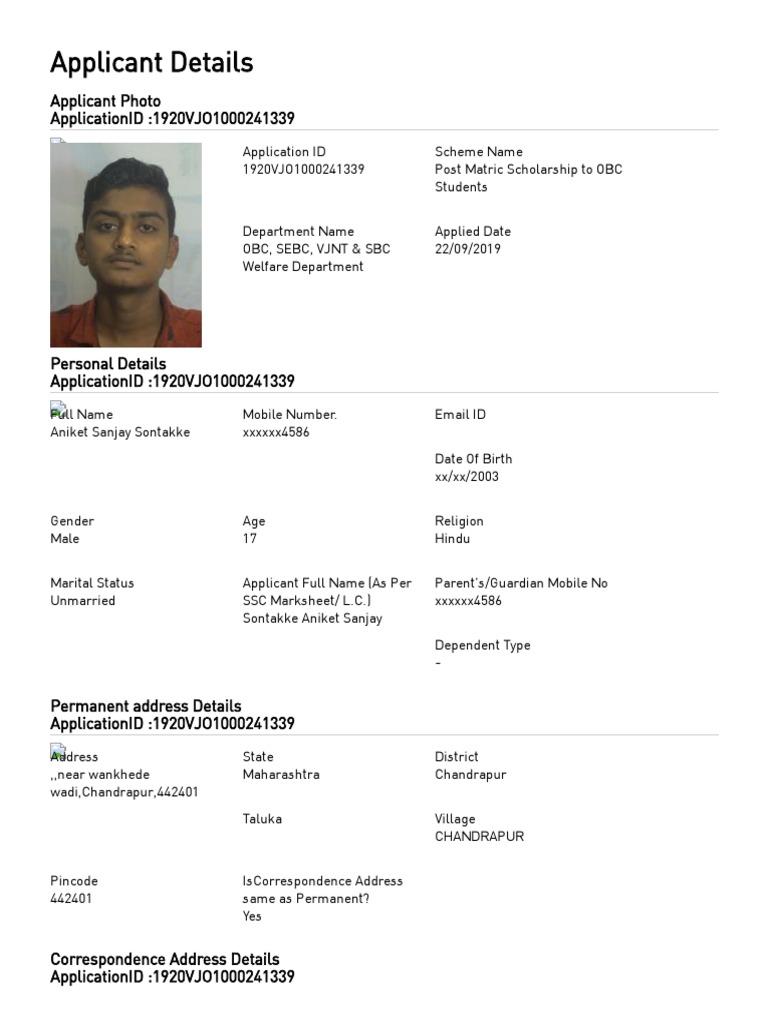 Applicant Details: Applicant Photo Applicationid:1920Vjo1000241339 ...