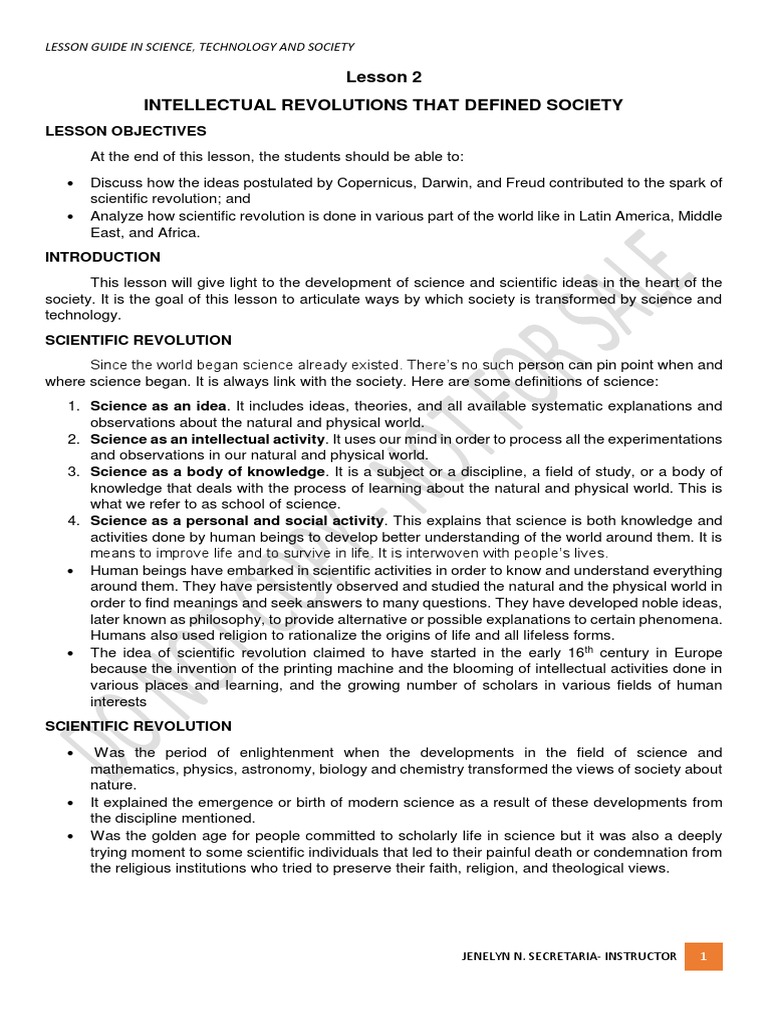 Lesson 2 Intellectual Revolutions That Defined Society | PDF ...