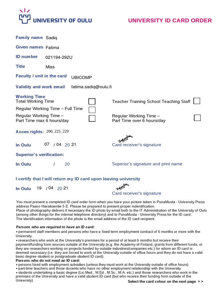 ID Card Order Form Signed Mod | PDF | Identity Document | Business