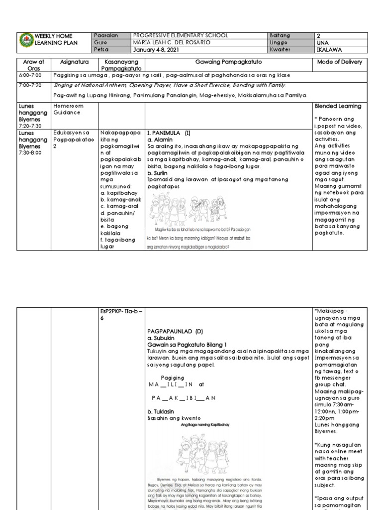 WHLP Grade 2 Q2 Week 1 | PDF