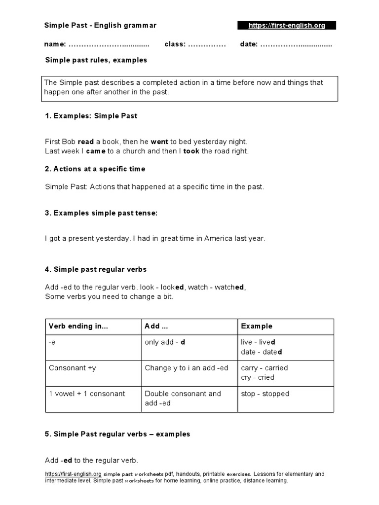 Simple Past Tense: Rules and Examples | PDF | English Grammar ...