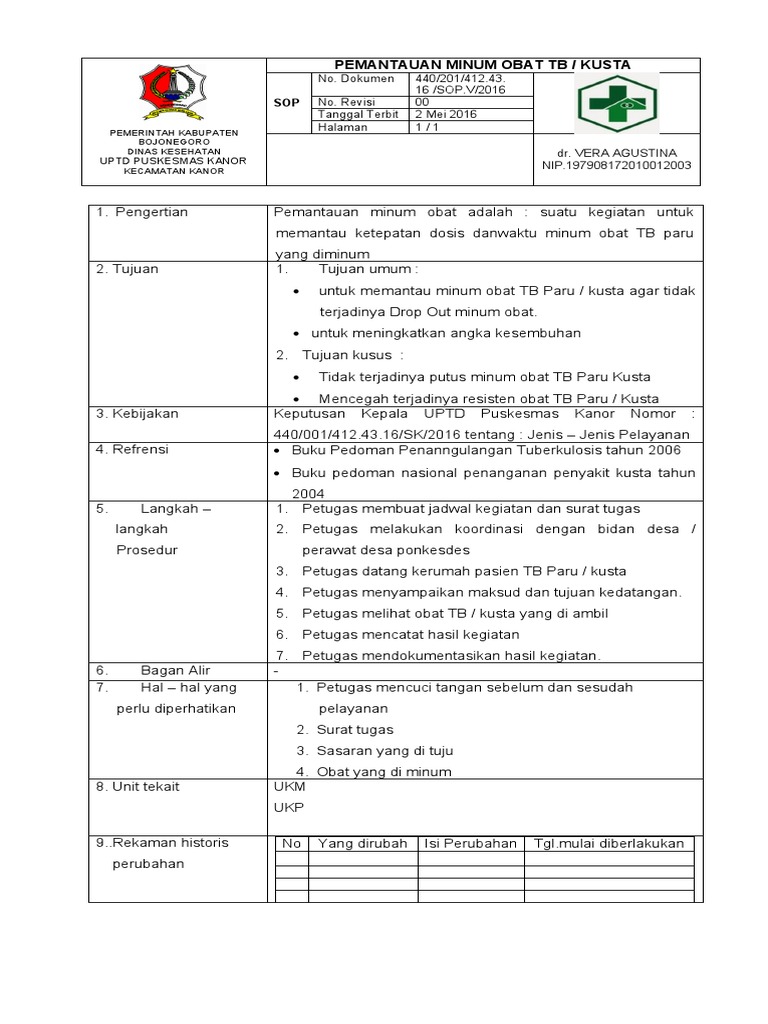 Sop Pemantauan Minum Obat TB Paru | PDF