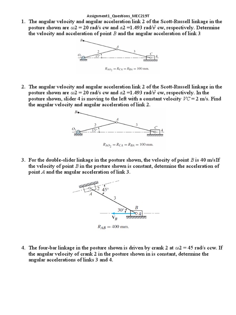 Scott-Russell Linkage Dynamics Analysis | PDF | Acceleration | Velocity