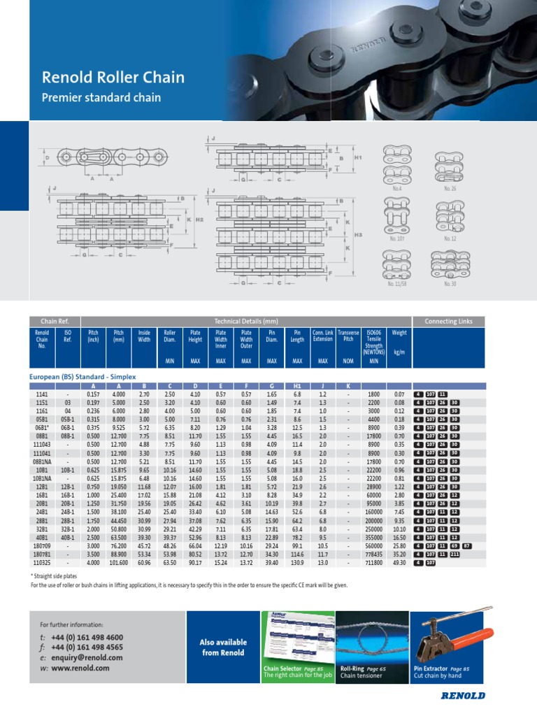 Renold Brand Chain Tables PDF | PDF | Mechanical Engineering ...