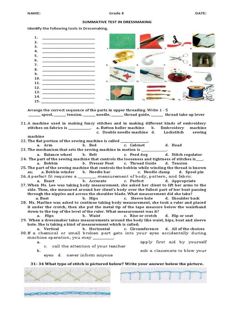 Summative Test in Dressmaking | PDF | Textile Arts | Textiles