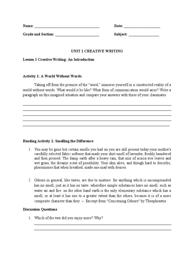 Creative Writing Modules | PDF | Odor | Poetry