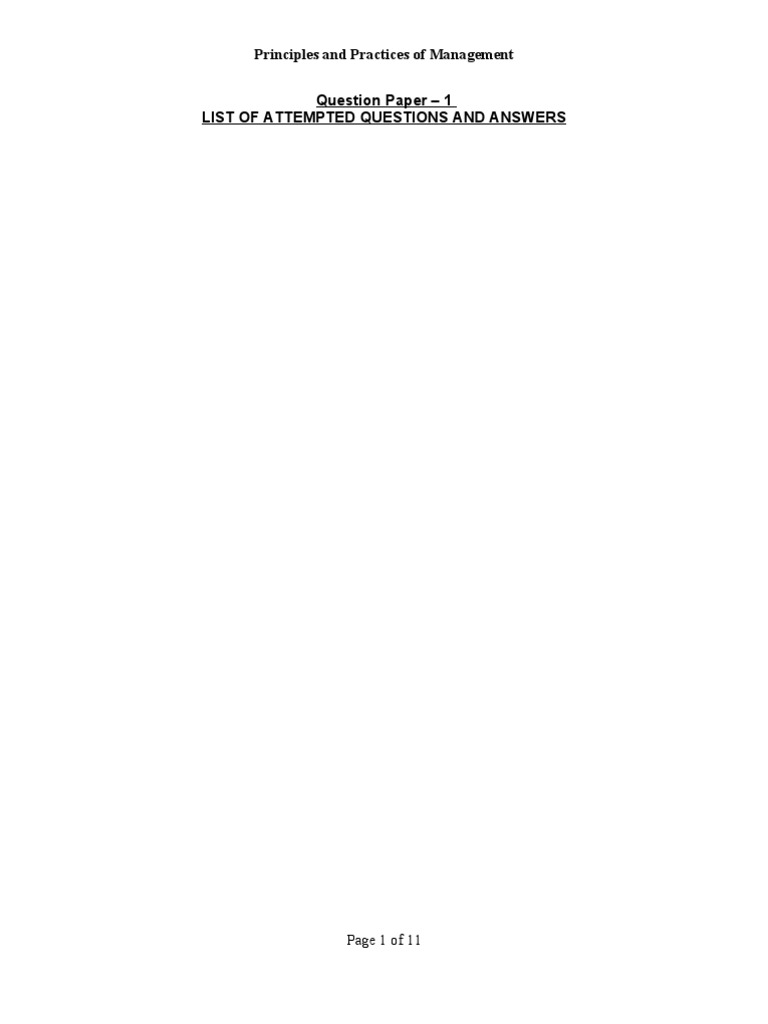 Principles and Practices of Management Question Paper - 1 List of ...