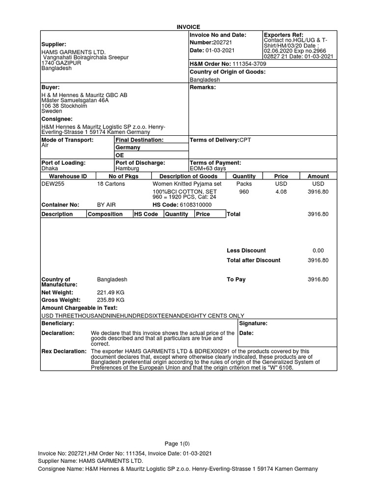 DAC88094423 | PDF | Invoice | Trade
