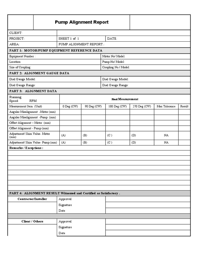 Pump Alignment Report Format | PDF