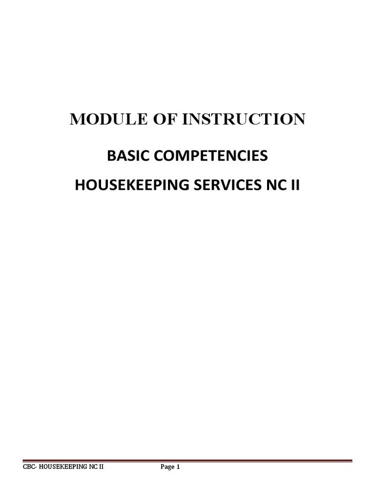 Module of Instruction Basic Competencies Housekeeping Services NC Ii | PDF | Occupational Safety ...