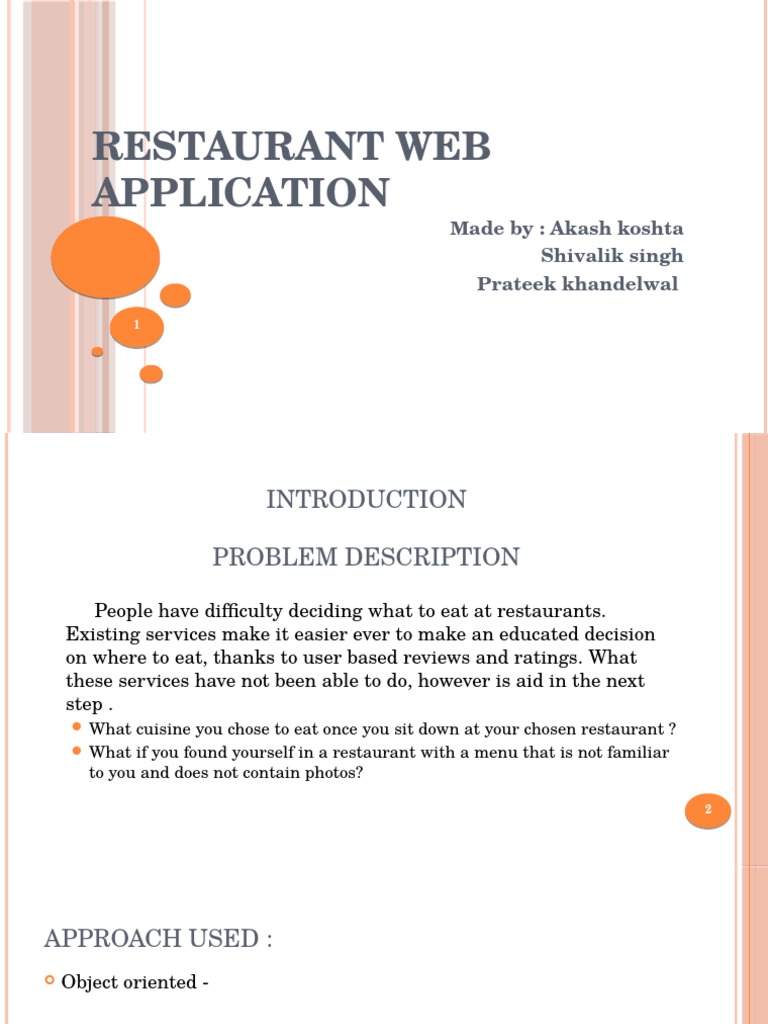 Restaurant Project Presentation | PDF | Menu | Point Of Sale