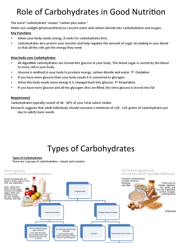 Role of Carbohydrates in Good Nutri5on: Key Func) Ons | PDF ...