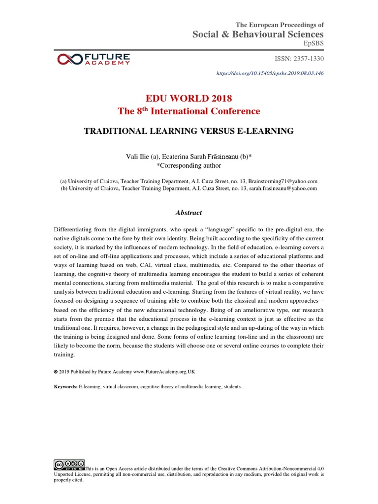 Traditional Learning Versus E-Learning | Download Free PDF ...