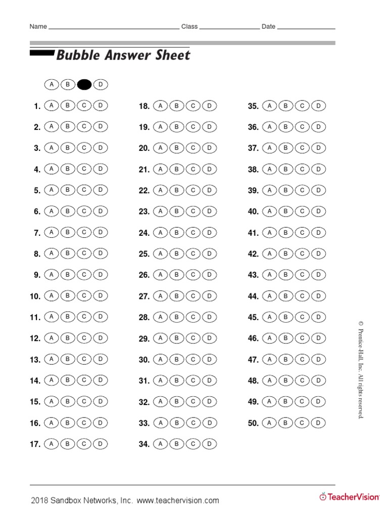 Bubble Answer Sheet: Name Date Class | PDF