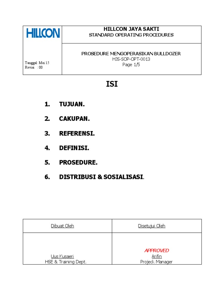 SOP Pengoperasian Bulldozer PT HJS | PDF